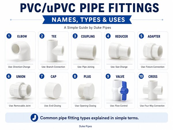 Plumbing PVC Pipe Fittings: Types, Names, Uses & Chart
